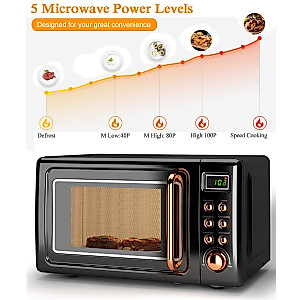 Retro Microwave Oven,Safeplus 0.7Cu.ft, Countertop 700W Microwaves with Cold Rolled Steel Plate 5 Micro Power Defrost & Auto Cooking Function LED Display Glass Turntable and Viewing Window Child Lock