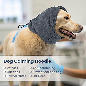 BRKURLEG Dog Ear Muffs, Dog Ear Cover for Anxiety Relief, Dog Calming Hoodie Head Cover Sleeves, Pet Hoodie, Pet Cats and Dogs Ear Protector, Grooming Bathing Warm Winter Dog Ear Scarf (Grey, L)
