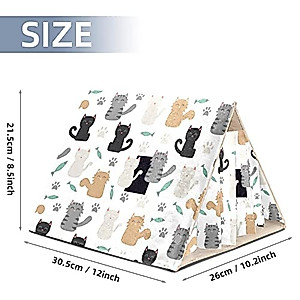 RATGDN Small Pet Hideout Funny Cats and Paws Pattern Hamster House Guinea Pig Playhouse for Dwarf Rabbits Hedgehogs Chinchillas