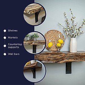 RRD Steel Mantel Brackets Heavy Duty (2 Pack) - Fireplace Mantel Brackets - Countertop Support Bracket - Hand Welded Steel Brackets - Mantel Bracket Rustic Farmhouse Decor (7"x12" Natural Steel Color)