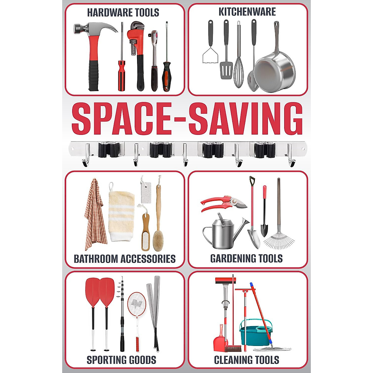 Mop and Broom Holder Wall Mount, Keep your Closet and Garage Tidy with a Heavy Duty Wall Mounted Mop and Broom Holder, - Utility Rack Laundry Room Organization and Storage Tool Rack Organizer Hooks