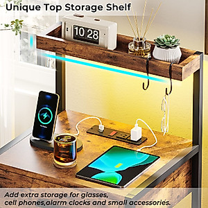 AOGLLATI Nightstand Set of 2 with Charging Station and LED Lights, Bedside Table with 3 Drawers and Open Storage Shelves, 2 USB Ports and 2 AC Outlets, LED Night Stand for Bedroom, Rustic Brown