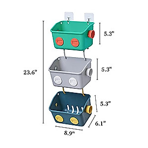 LUFOFOX Bath Toy Storage Organizer Basket, 3 Layers Colorful Robot Modeling Wall Mounted Kids Hanging Shower Caddy with Hooks for Shampoo