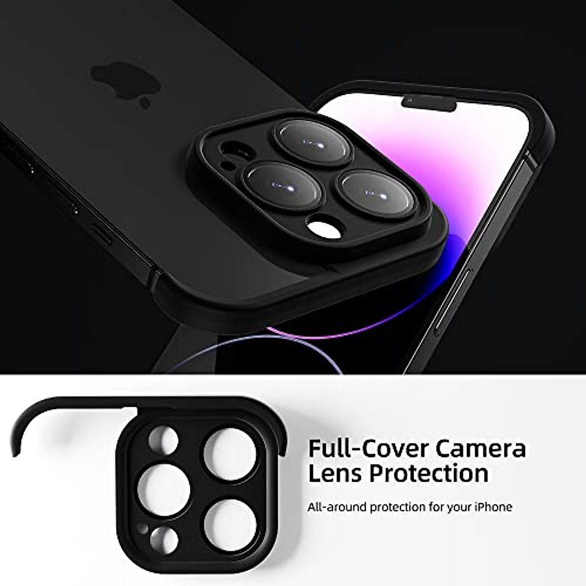 Hoerrye for iPhone 13 Pro Max Camera Lens Protector with Silicone Bumper, Frameless Slim/Ultra-Thin Lightweight Case,HD Tempered Glass Camera Screen Protector Cover Film Accessories,Black