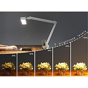 Atlas View Nail Desk Light with Clamp, Professional Work Lamp, LED Salon Dimmable Lighting, Eyelash Adjustable Lamp, Office Table Light, Esthetician Bed Light (Gold)