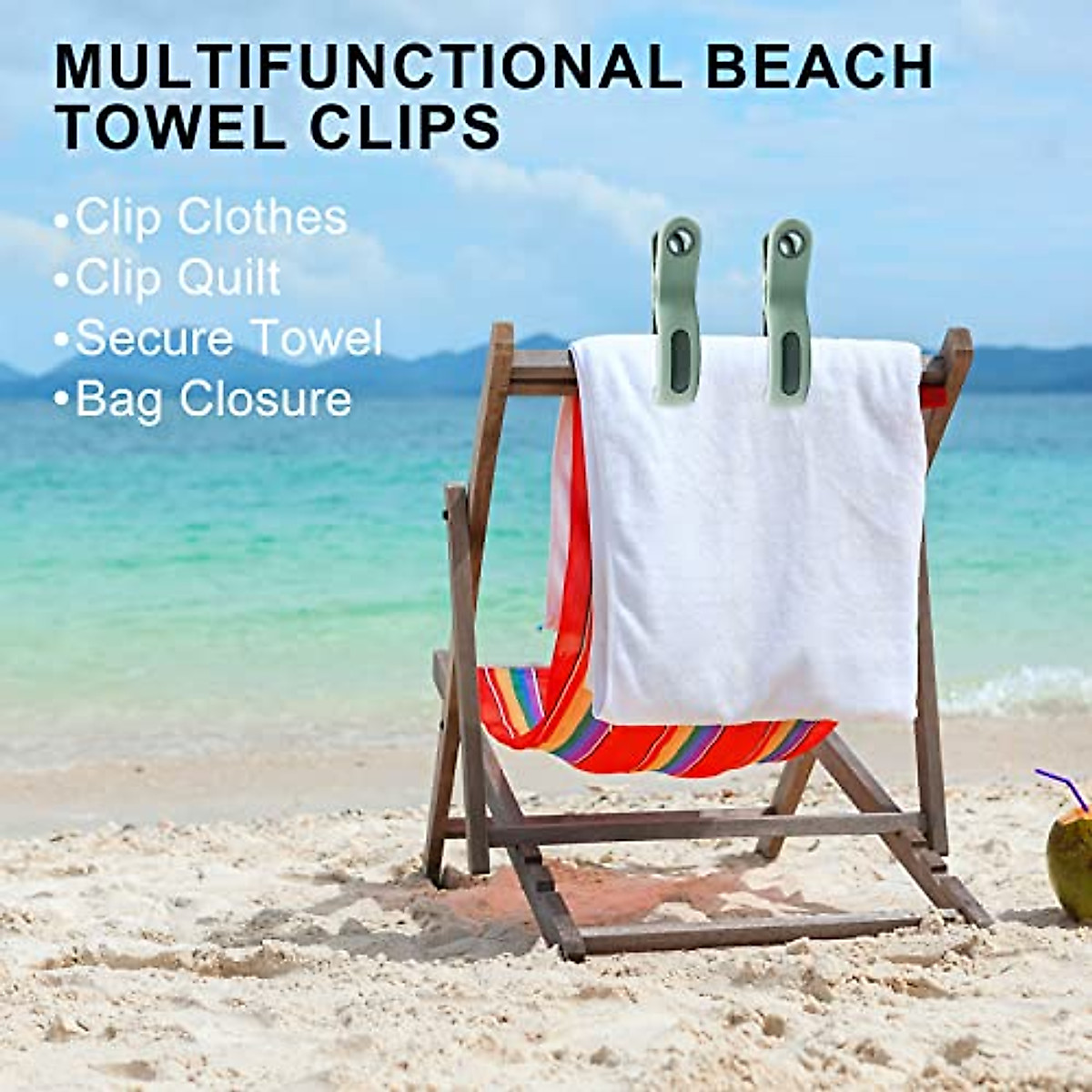 SWZHAI 8 PCS Beach Towel Clips for Beach Chairs, Plastic Large Beach Chair Clips Clothespin Towel Clips, Heavy Duty Chair Towel Holder to Keep Your Towel from Blowing Away(Green Pink)