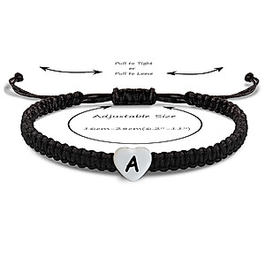 DOLLRINBOY Initial Heart String Bracelets for Women Men Handmade Adjustable Letter Rope Braided Bracelet Minimalist Jewelry Matching Couple Bracelets Friendship