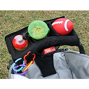 J.L. Childress Food 'N Fun Universal Stroller Snack Tray - Cup Holder, No-Throw Strap, Toy Loops - Removable Stroller Snack Tray - Black