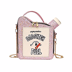 KUANG! Women Fashion Sequin Crossbody Bag Girl's Fun Gasoline Handbag Shoulder Bag for Women Messenger tote Bags (Pink)