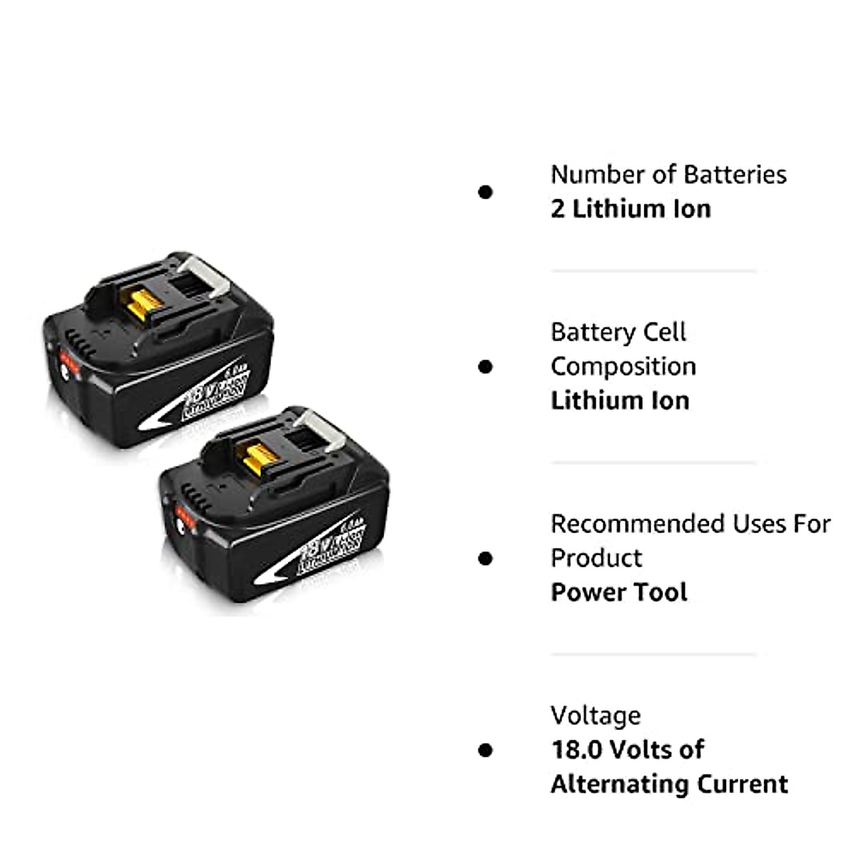 2Packs Upgraded 6.0Ah 18V BL1860B Replacement Lithium-ion Battery Compatible with Makita 18 Volt Battery with LED Indicator BL1860 BL1850 BL1840 BL1820 BL1815B LXT400 Cordless Power Tools