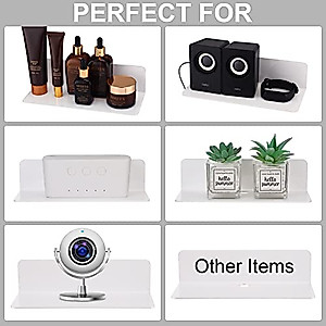 Yulejo 9 Inch Floating Shelves Acrylic Wall Mounted Shelf Acrylic Display Shelf Self-Adhesive Wall Shelves for Bedroom, Gaming Room, Living Room, Bathroom, Office with Cable Clips (White,8 Pieces)