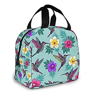 3D Novelty Tropical Flowers with A Bird Insulated Lunch Bag Lunch Water Resistant Cooler Box For Women Men Adults College Work Picnic Hiking Beach Fishing