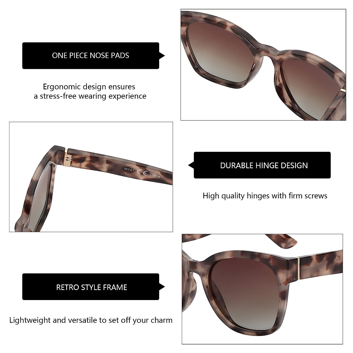 ZENOTTIC Cateye Polarized Sunglasses for Women - Oversized Sun Glasses UV400 Protection Retro Shades Designer Style for Driving