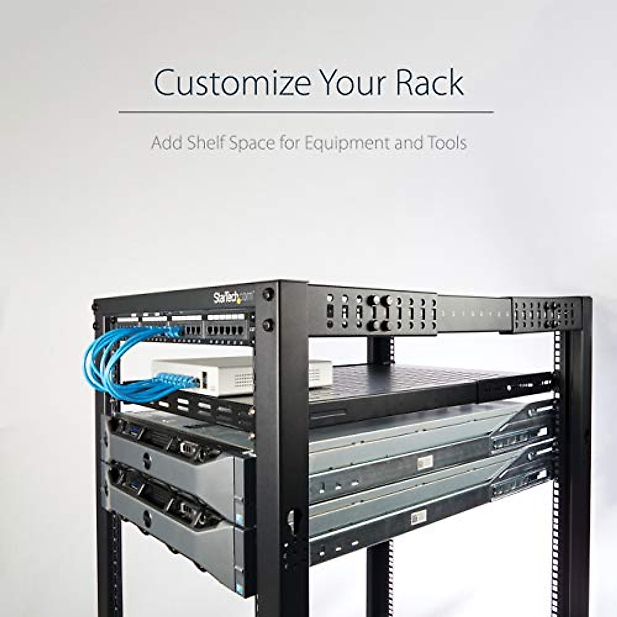 StarTech.com 1U Adjustable Vented Server Rack Mount Shelf - 175lbs - 19.5 to 38in Adjustable Mounting Depth Universal Tray for 19" AV/ Network Equipment Rack - 27.5in Deep , TAA (ADJSHELF)