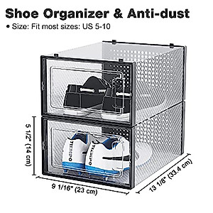 Yescom 18 Pack Shoe Storage Box Clear Shoe Organizer Bins for Closets Stackable Sneaker Container Foldable Home Closet Apartment Use Small Size Black