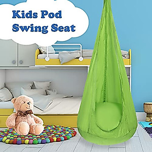 Travelbaic Kids Pod Swing Seat, Therapy Swing for Kids, Hanging Hammock Chairs with Inflatable Pillow, Sensory Swing for Indoor and Outdoor Use, All Accessories Included (Green)