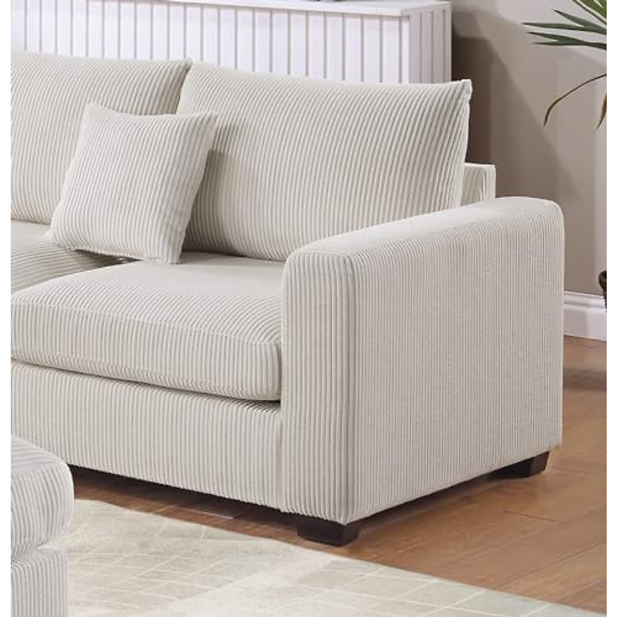 FANYE L-Shaped Sectional Sofa Couch Comfy Corduroy Upholstered Symmetrical Sofa&Couch Include Loveseats*2,Corner Wedge and Movable Ottoman for Living Room,Ivory White
