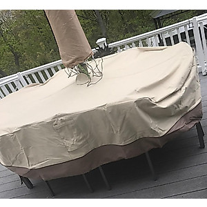 Patio Table Chair Set Cover with Umbrella Hole Water-Resistant Outdoor Furniture Cover Rectangular / Oval Veranda Garden Table Covers (108x82x23in)