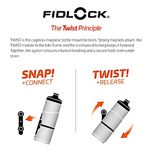 FIDLOCK Twist Bottle 800 & Bike Base Set - New Leak-Proof, Self-Sealing Bottle Cap - Bike Water Bottle Holder with No Screws & Attached Bottle - Cage Free Magnetic Rack - Black