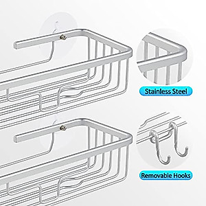 Lezrntzy Shower Caddy, Adhesive Organizer Shower Shelves, No Drilling Rustproof Shower Basket for Inside Shower & Kitchen Storage 2 Pack
