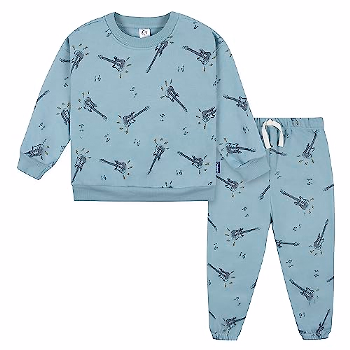 Gerber Baby Boys Toddler 2-Piece Fleece Sweatshirt and Jogger Set, Teal Guitars, 3T