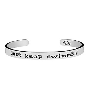 Jvvsci just keep swimming Cuff Bracelet - Motivational Inspirational Message Jewelry, Courage, Don't Give Up, Move On, Sisters Best Friend BFF Encouragement Gift