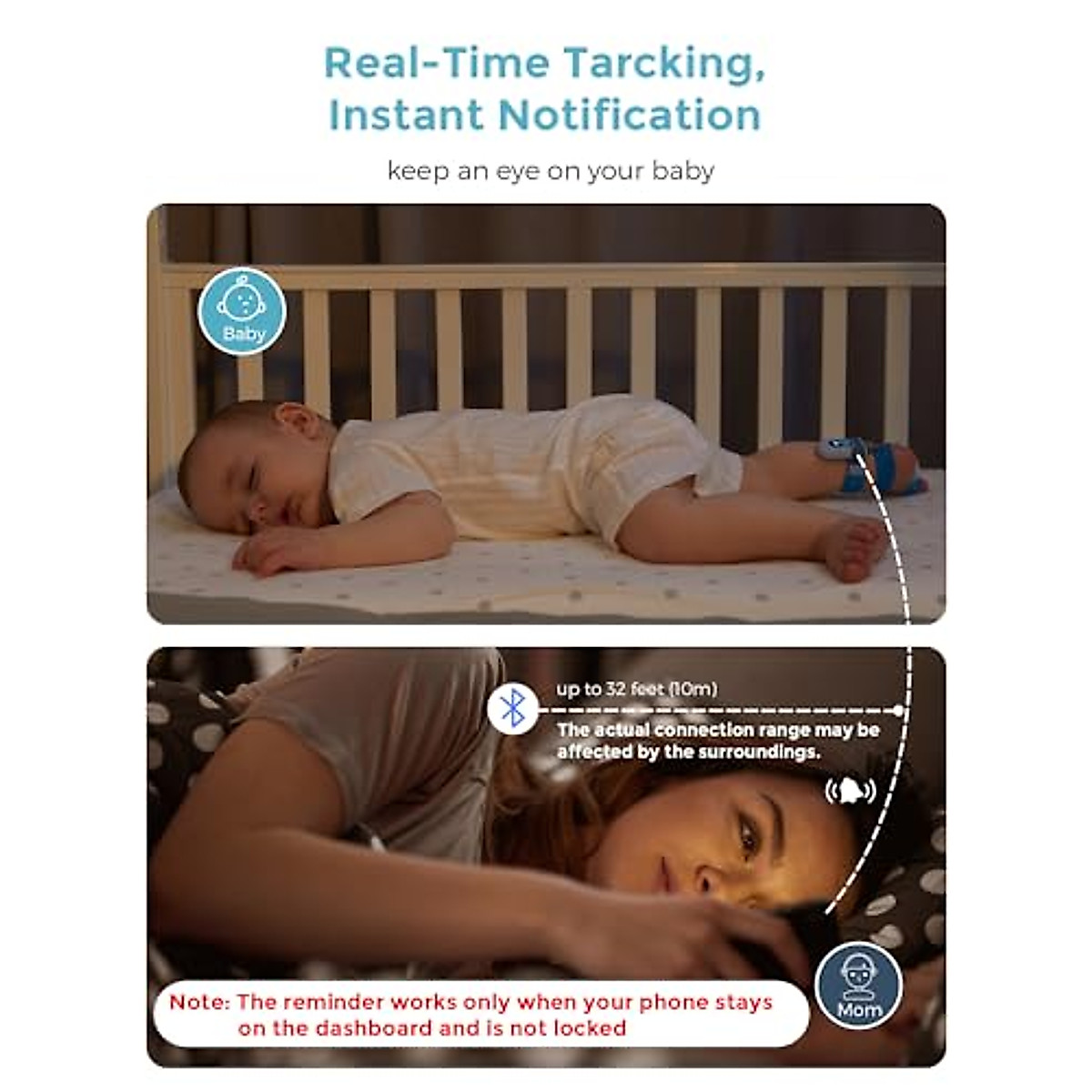 Babytone Baby Oxygen Monitor, Baby Sleep Monitor, Tracking Avg O2, Pulse Rate and Movement for Infant, Wearable Foot Monitor with Bluetooth and APP, for 0-36 Months Newborn's Sleep (New Sock Version)