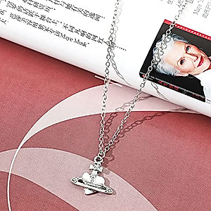 Punk Heart Y2K Saturn Necklace - 5 Colors Available Fashion Baroque Rhinestone Love Heart Saturn Planet Pendant Necklace Jewelry (White necklace)