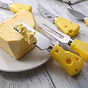 Cheese Knife Set of 6, Stainless Steel Small Cute Cheese Knives and Forks with Plastic Handle, Complete Stainless Steel Cheese Knives Collection for Family Gathering Christmas Wedding Party
