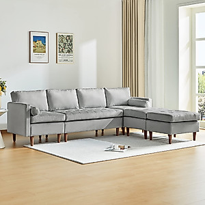 ORRD U-Shape Convertible Sectional Sofa, Modular Sleeper Couch Chaise Modern 6 Seater Velvet Sofa for Living Room, Bedroom, Apartment