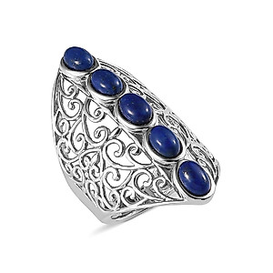 Shop LC Platinum Plated 5 Stone Lapis Lazuli Ring for Women Openwork Statement Jewelry Birthday Gifts for Women
