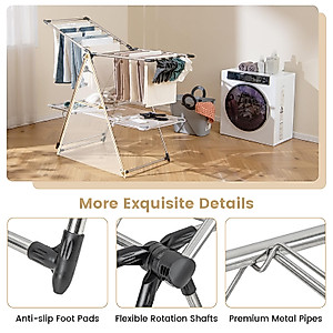 Giantex Clothes Drying Rack, Stainless Steel Foldable Laundry Drying Rack with with 6-Level Adjustable Height, High Hanger Design, Side Clips, Space Saving Collapsible Laundry Drying Rack