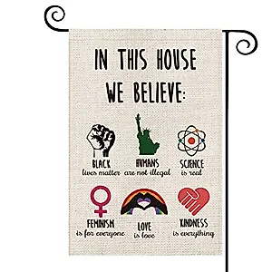 AVOIN colorlife Inspiration Quote Garden Flag Vertical Double Sided, LGBT Science Feminism Humans Kindness Flag Yard Outdoor Decoration 12.5 x 18 Inch