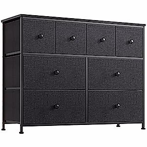 REAHOME 8 Drawer Dresser for Bedroom Chest of Drawers Closets Storage Units Organizer Large Capacity Steel Frame Wooden Top Living Room Entryway Office (Black Gray) YLZ8B5