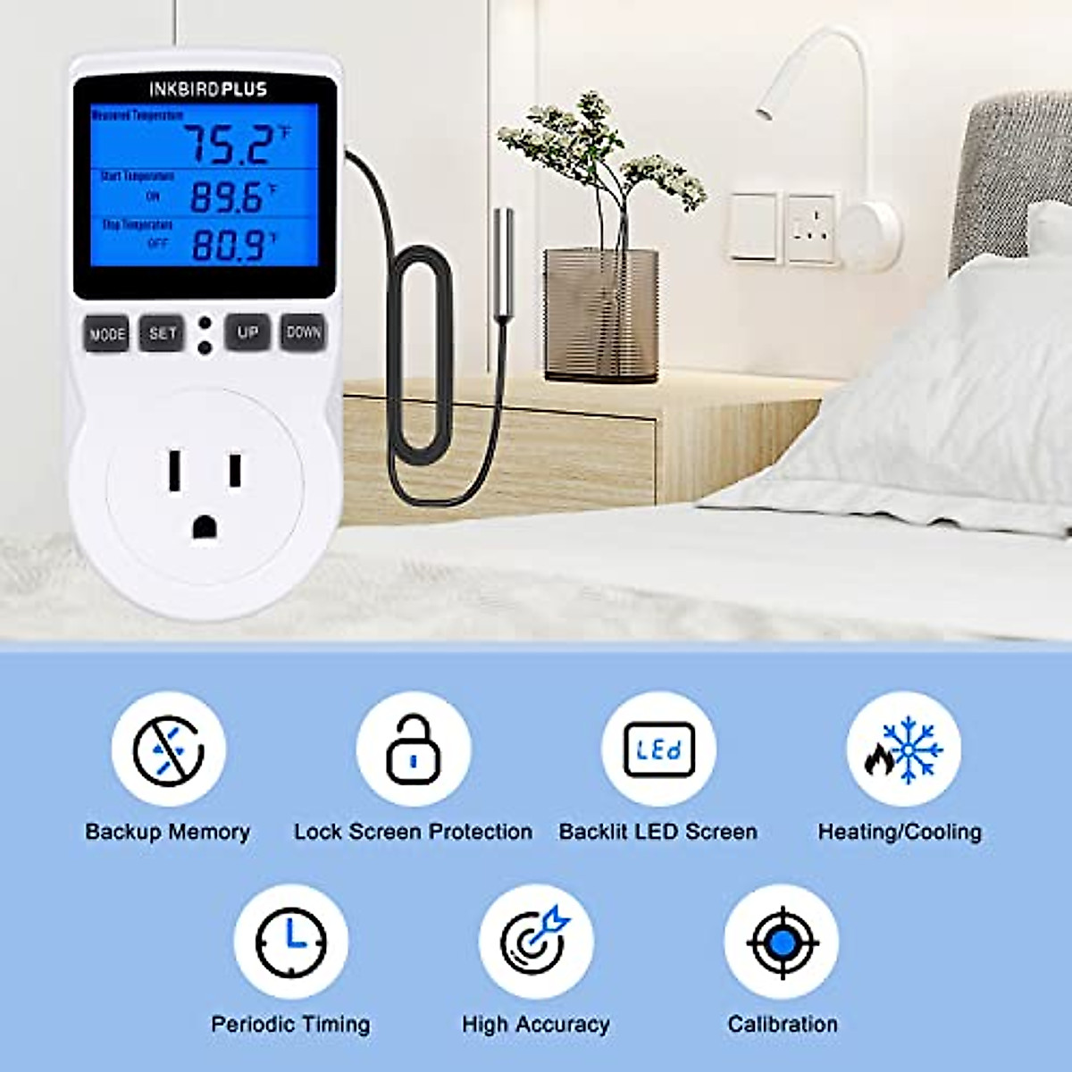 INKBIRDPLUS 1800W Heat Mat Thermostat Temperature Controller 120v 15A F and C Heating Cooling Control