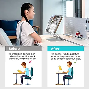 viozon Book Stand for Reading, Wooden Cookbook Holder, Adjustable Height&Angle, Aluminum Alloy, Foldable & Portable, for Office, Kitchen, School. Kids & Adults Textbook, Recipe, Magazine, Tablet-