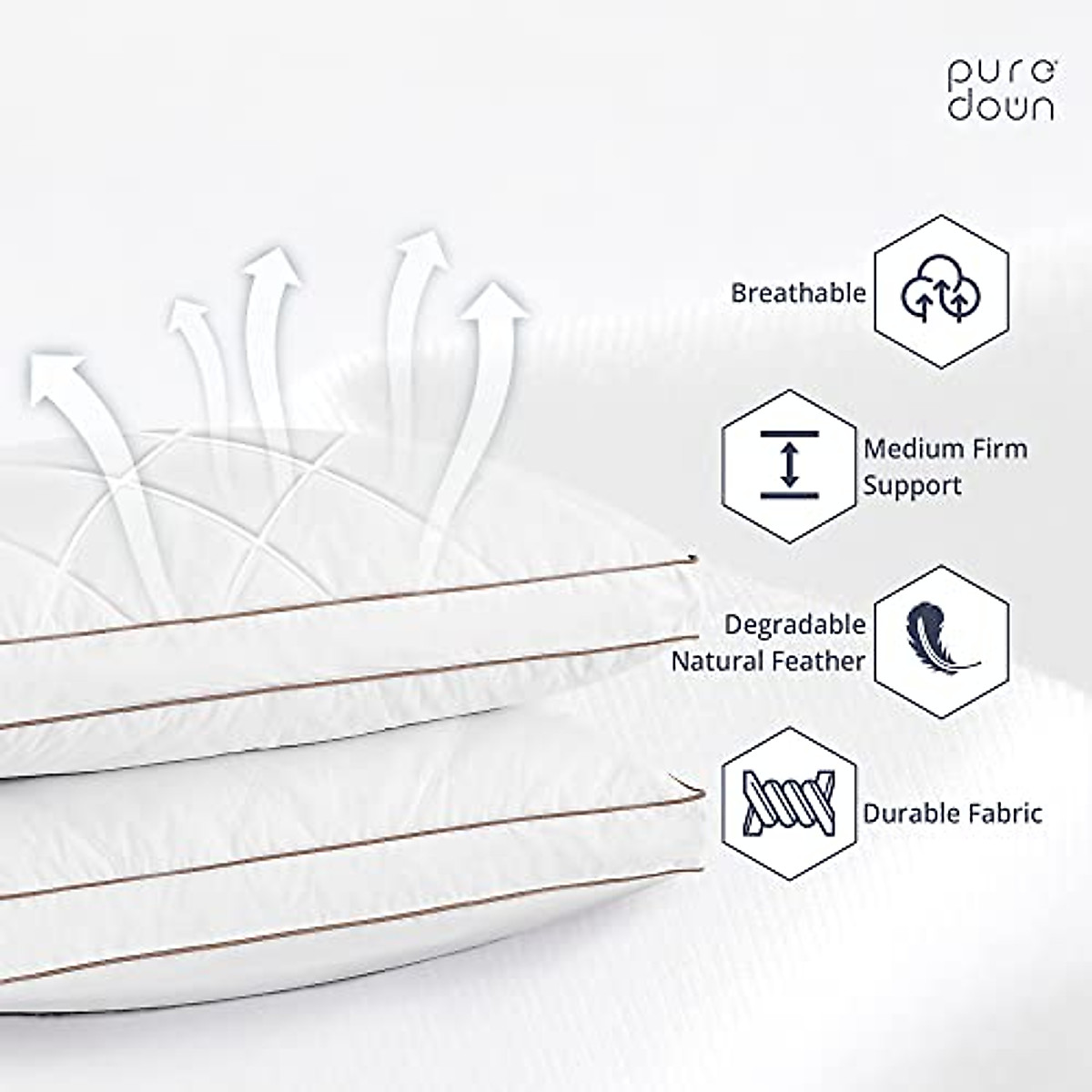 puredown Goose Down Feather Sleeping 100% Cotton Pillow Cover Down proof, Standard/Queen, Gusseted, Set of 2.