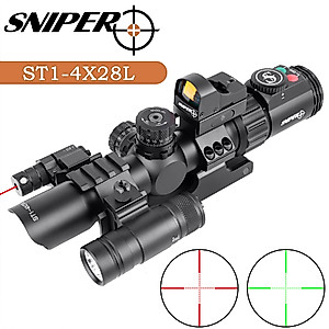 Sniper ST1-4X28 Rifle Scope Combo REDDOT Flashlight RED Laser