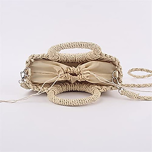 Summer Rattan Straw Bag for Women Hand-woven Shoulder Top-handle Handbag Beach Straw Tote Handmade Clutch Bags with Bow