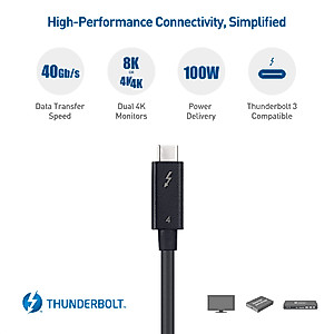 Cable Matters [Intel Certified] 40Gbps Active Thunderbolt 4 Cable with 100W Charging and 8K Video & [Intel Certified] 40Gbps Thunderbolt 4 Cable 3.3ft with 8K Video and 100W Charging