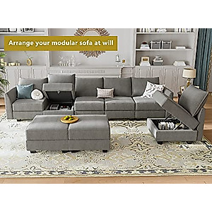 HONBAY Modular Sectional Sofa Bed with Ottomans U Shape Modular Couch Sectional Sleeper Modular Sofa with Storage Seats, Grey