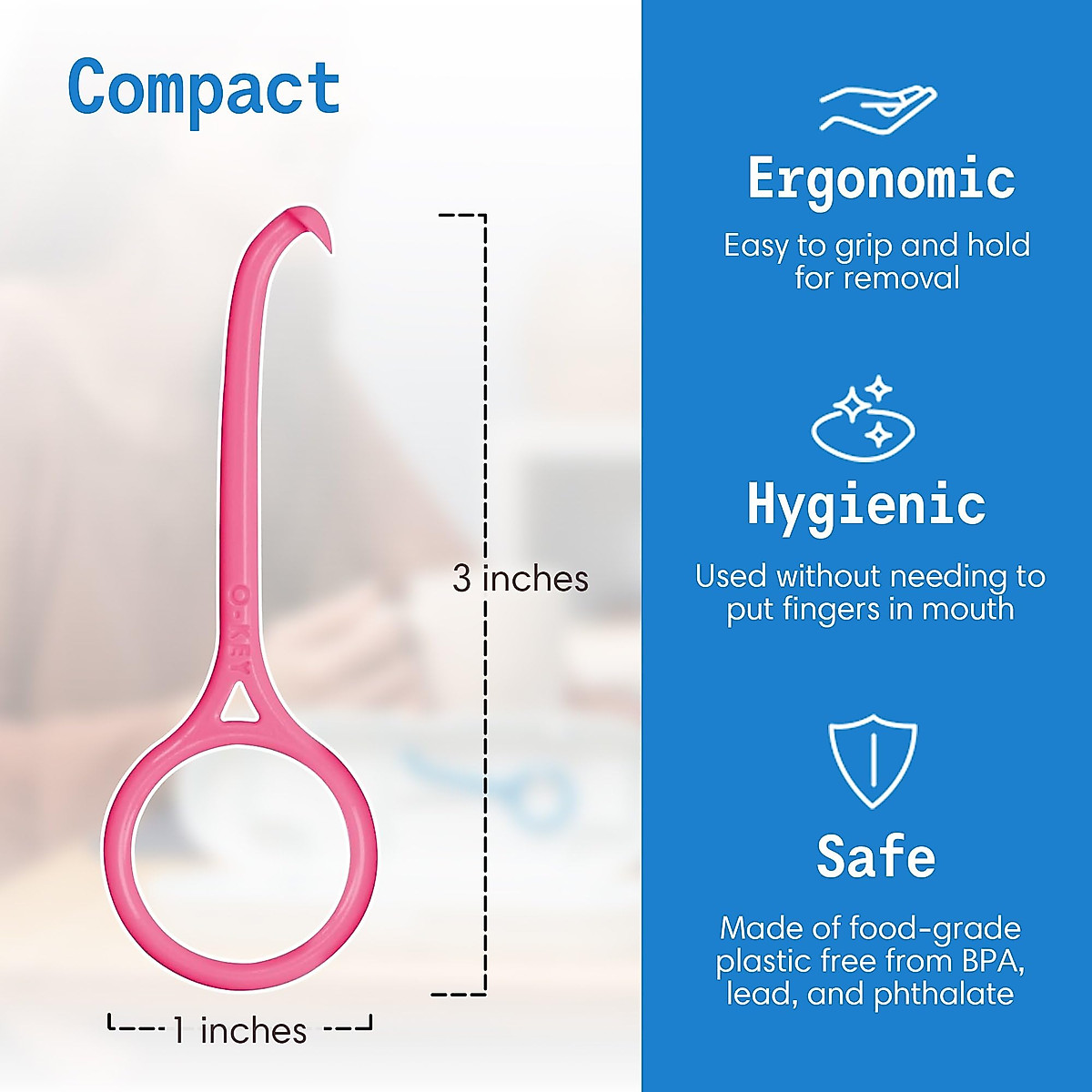 OrthoKey Clear Aligner Removal Tool for Teeth — Grabber Remover Tool for Invisible Removable Braces & Retainers — Fits Into a Dental Carrying or Aligner Case Cleaner — Small Size, Pink and Black