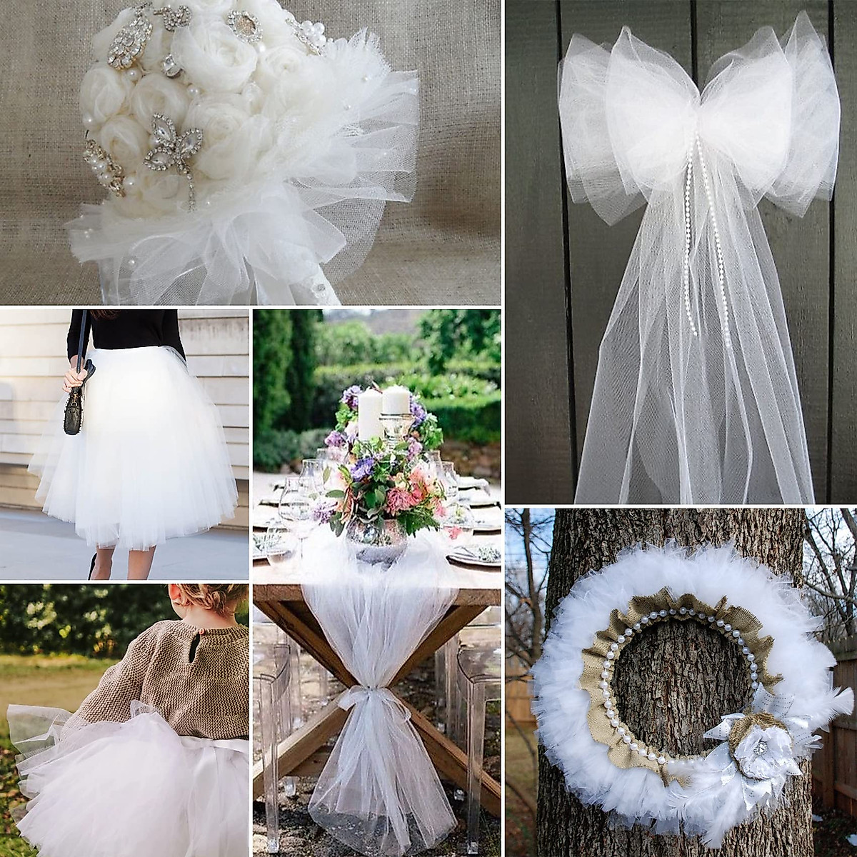White Tulle Fabric Rolls 6 Inch by 100 Yards (300 feet) Fabric Spool Tulle Ribbon for DIY White Tutu Bow Baby Shower Birthday Party Wedding Decorations Christmas Craft Supplies
