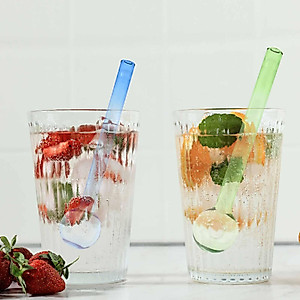 TMXAOK 8 Pieces Glass Straws, 4inch Glass Straws Shatter Resistant with Cleaning Brush, Bar Drinking Glass Swizzle, Glass Stirrers for Cocktail, Smoothies, Coffee, Juice(B-style)