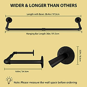 UlSpeed Clothes rack, 38.4in Wall Mounted Industrial Pipe Clothing Rack, Garment Rack Space Saver Hanging Clothes Rack, Heavy Duty Detachable Wall Racks, Multi-Purpose Hanging Rack for Closet, 1 Pack