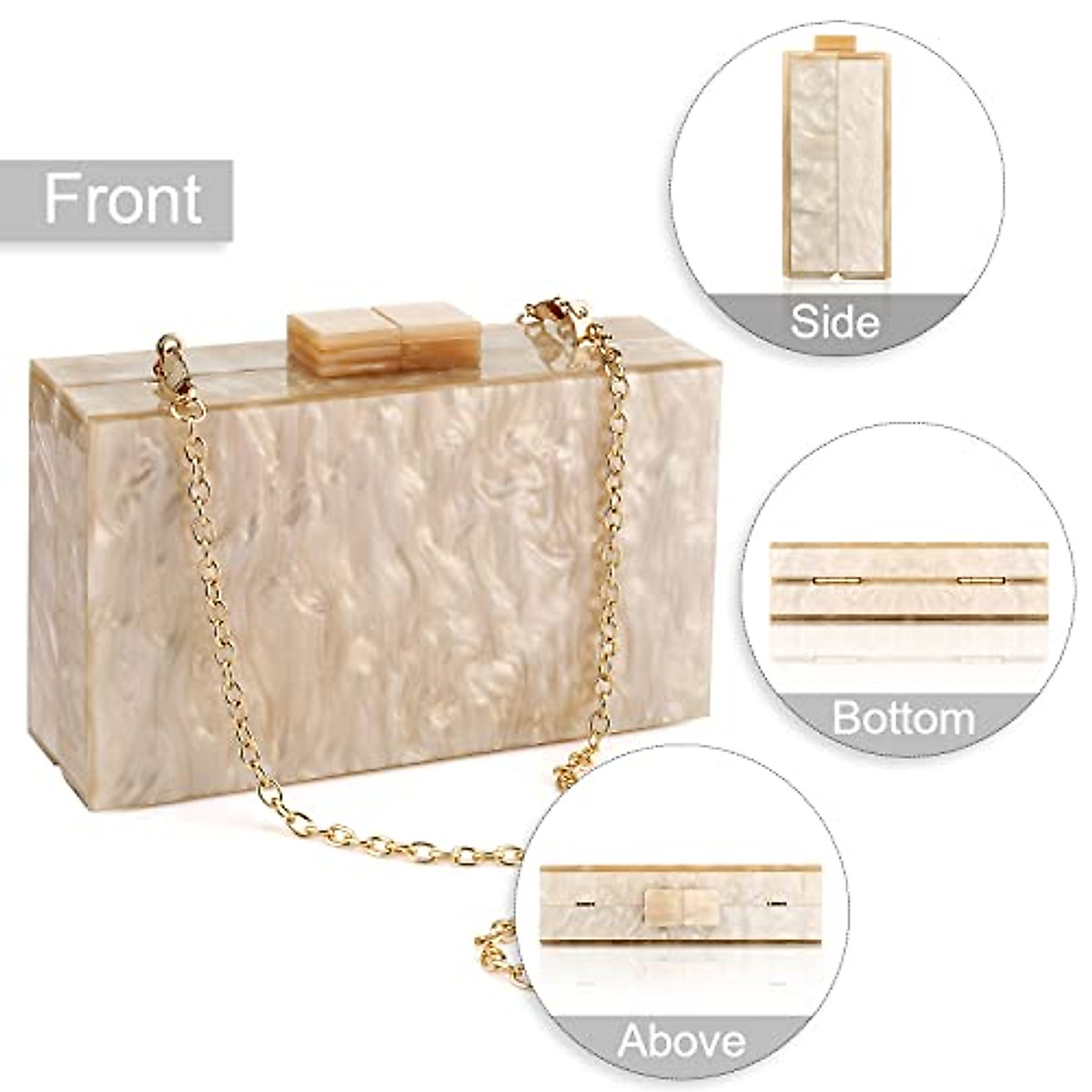 Acrylic Purses and Handbags with Marbling for Women Elegant Banquet Evening Crossbody Handbag Box Clutch (Apricot)