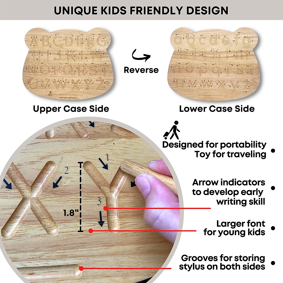 Wooden Alphabet Tracing Board - ABC Learning For Toddlers - Letter Tracing For Kids Ages 3-5 - Montessori Toys for 4 Year Old - Alphabet Learning Toys - Homeschool Supplies - Wooden Letters - Waldorf