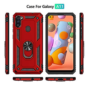 PUSHIMEI Samsung A11 Case,Galaxy A11 Case, Military Grade Heavy Duty Armor Protection Phone Case Cover with HD Screen Protector Magnetic Ring Kickstand for Samsung Galaxy A11 (Red Military Case)