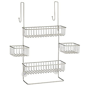 mDesign Steel Shower Caddy Hanging Shelf Rack Storage Organizer 4 Baskets, 2 Hooks for Bathroom, Dorm - Holds Shampoo, Conditioner, Soap Dispenser, Sponge - Klypon Collection - Matte Satin