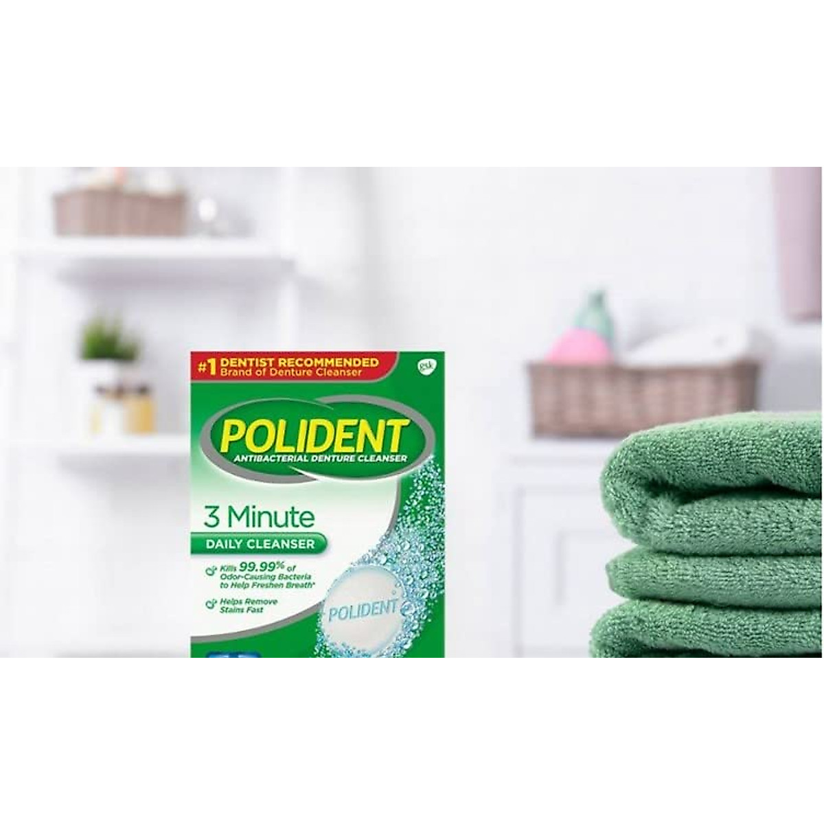 Polident 3 Minute Denture Cleaner 120 Triplemint Tablets bundle with Dentu-Care Denture Case and Denture Brush for Maintaining Good Clean for Full/Partial Dentures Mouthguards